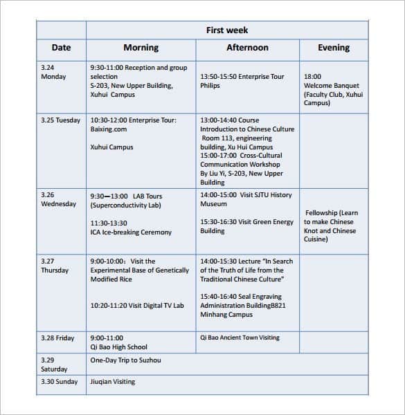 4 Free Tour Schedule Templates Word Excel 4 Free Tour Schedule Templates Word Excel