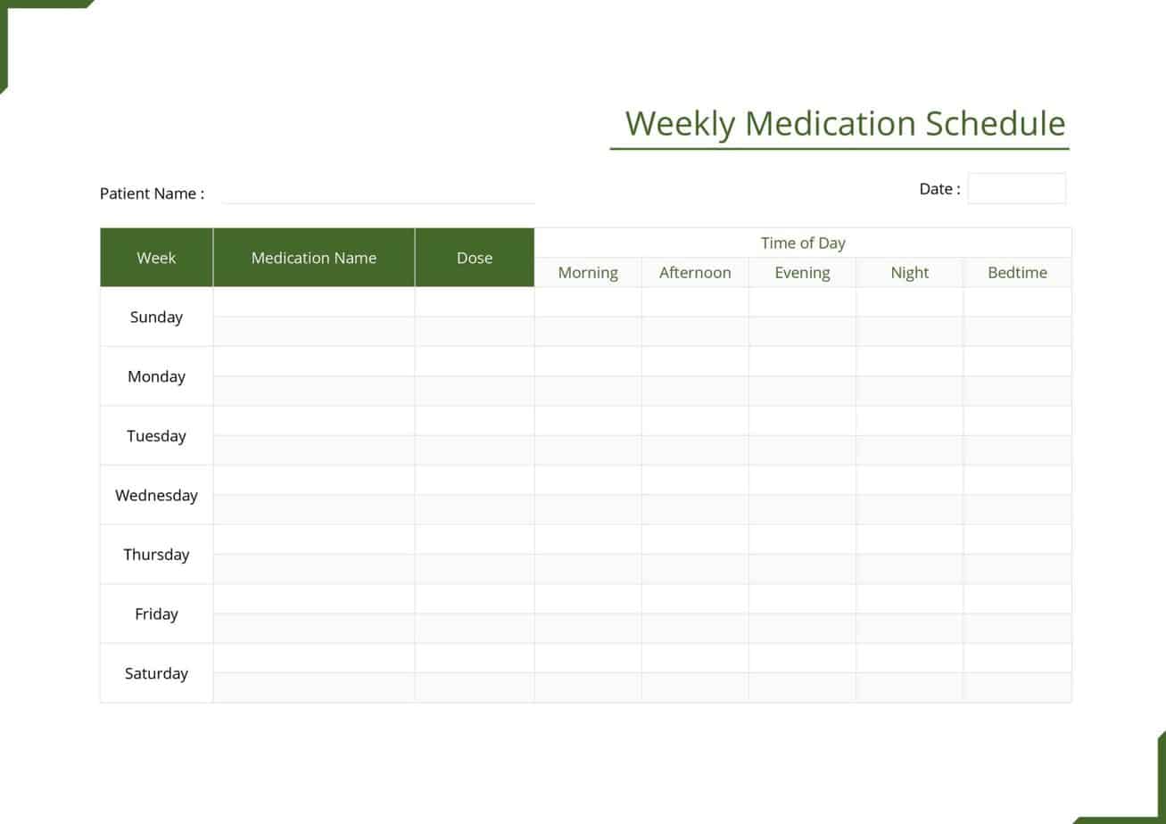 7+ Free Medication Schedule Templates - Word Excel